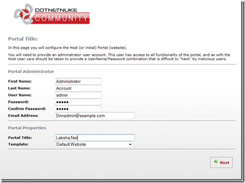 Dotnetnuke 05.02.00 – Installation Steps With Screenshot